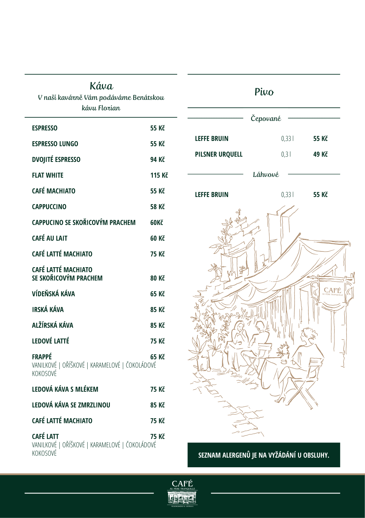 Nápojový lístek – Café Au Père Tranquille